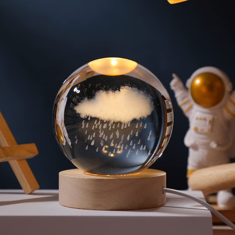 JANARARY 3D Galaxy Crystal Ball Night Light for Kids with Colorful LED Light Base, Color Changing Light with Remote as a Birthday Gift for Teens Boys and Girls, Rainy Cloud Model