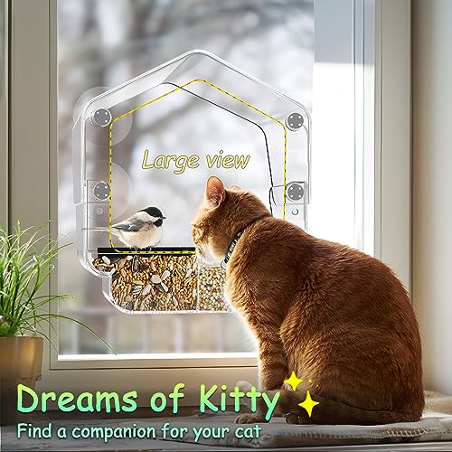 Ermete Window Bird Feeder with Strong Suction Cups, Large View Clear Bird Feeder Window, Adjustable Size Bird Window Feeder with Bird Seed Tray, Rain Proof Window Bird Feeders for Outside (S2)