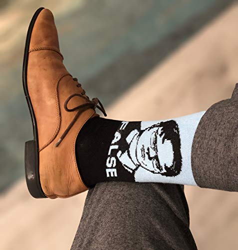 Balanced Co. Dwight Schrute Dress Socks Rainn Wilson Funny Socks Crazy Socks Casual Cotton Crew Socks (False Black/Light Blue)