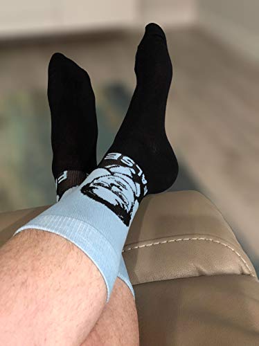 Balanced Co. Dwight Schrute Dress Socks Rainn Wilson Funny Socks Crazy Socks Casual Cotton Crew Socks (False Black/Light Blue)