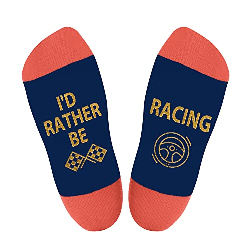 Funny Racing Socks for Men Teen Boys - I’d Rather Be Racing Socks Fun Novelty Cool Crazy Funky Crew Race Socks - Valentines Day Racing Gifts for Speed Racer Lovers Christmas Stocking Stuffers