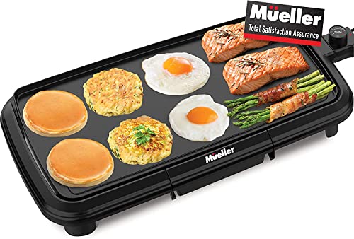 Mueller HealthyBites Eco Nonstick 20 Inch Electric Griddle Teflon-free, 10 Eggs at Once, Cool-Touch Handles and Slide-Out Drip Tray, for Breakfast Pancakes, Burgers, Eggs, Black