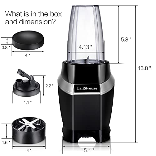 La Reveuse Personal Blender Making Shakes and Smoothies 1000 Watt-with 24 oz BPA Free Portable Travel Bottle - Dishwasher Safe (Black)