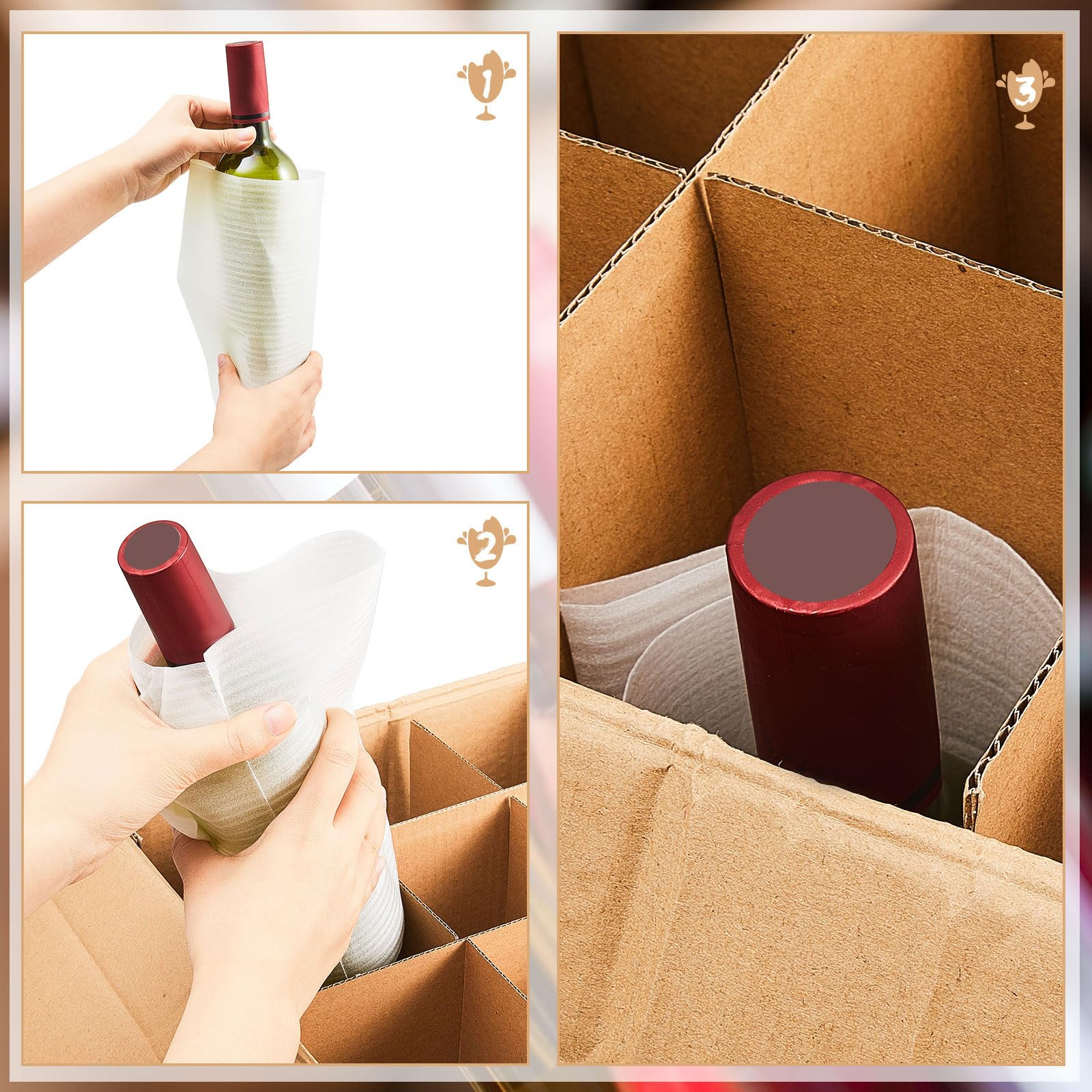 2 Sets Moving Box Glasses Divider Kits for Kitchen Dish Glassware Packing Shipping Storage Include 18 Pcs Corrugate Cell Dividers, 24 Pcs Foam Pouches Fits in 18 x 14 x 12 Inch, Box Not Included