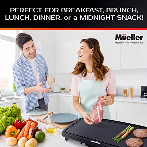 Mueller HealthyBites Eco Nonstick 20 Inch Electric Griddle Teflon-free, 10 Eggs at Once, Cool-Touch Handles and Slide-Out Drip Tray, for Breakfast Pancakes, Burgers, Eggs, Black