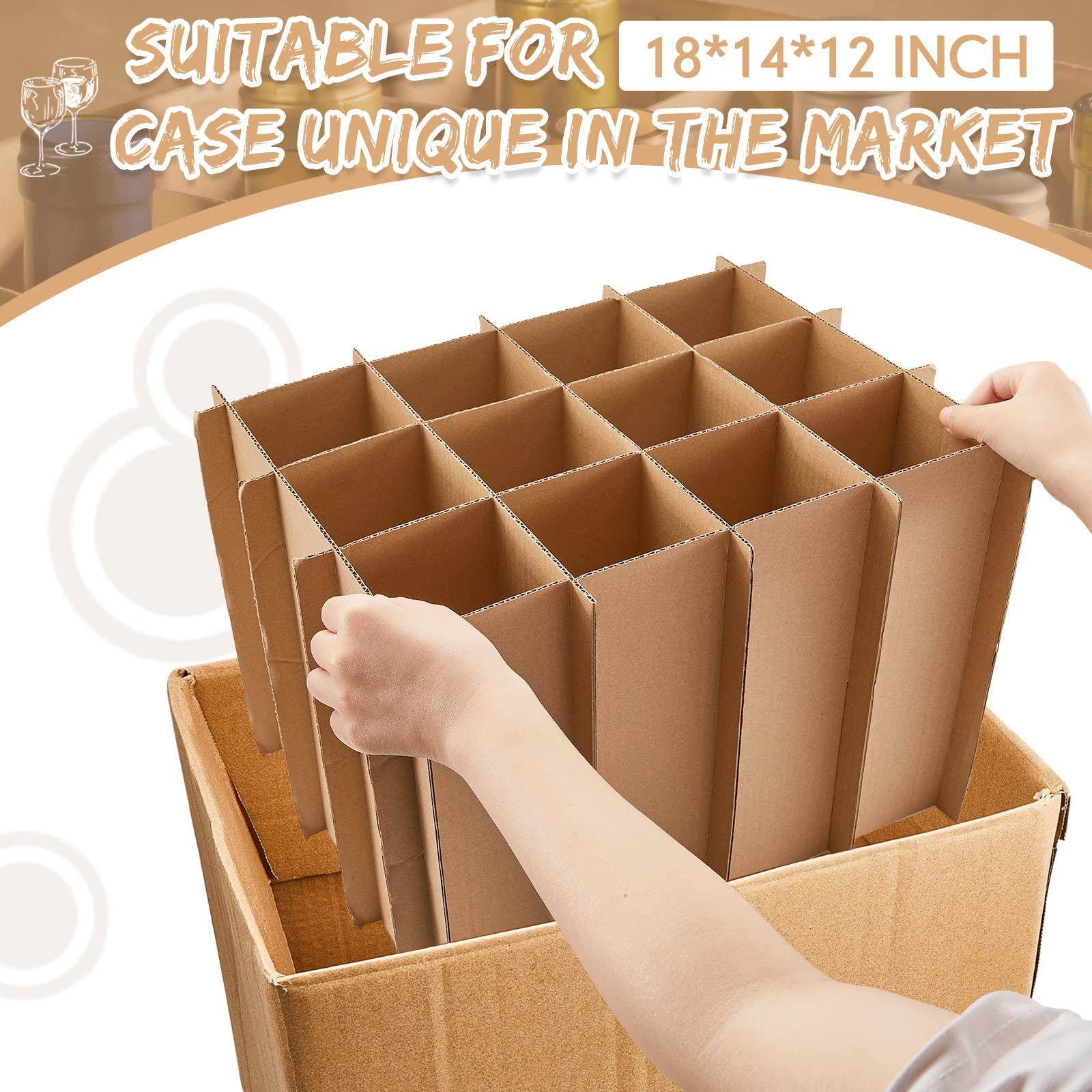 2 Sets Moving Box Glasses Divider Kits for Kitchen Dish Glassware Packing Shipping Storage Include 18 Pcs Corrugate Cell Dividers, 24 Pcs Foam Pouches Fits in 18 x 14 x 12 Inch, Box Not Included