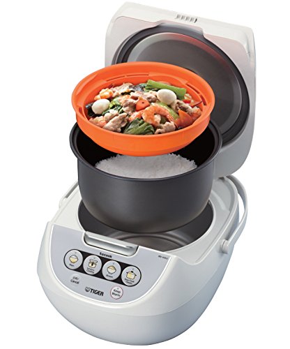 TIGER JBV-A10U 5.5-Cup (Uncooked) Micom Rice Cooker with Food Steamer Basket, White