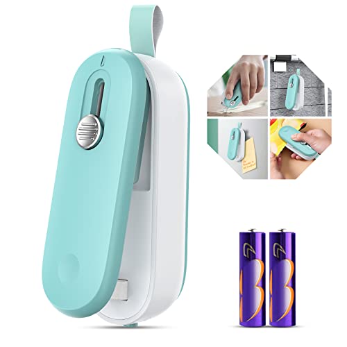 Mini Bag Sealer, Portable Heat Vacuum Sealer, 2 in 1 Heat Sealer and Cutter with Lanyard, Handheld Bag Resealer Machine for Plastic Bags Food Snack Storage (Batteries Included)