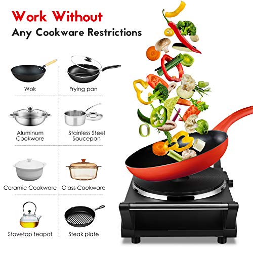 Techwood Hot Plate Portable Electric Stove 1500W Countertop Single Burner with Adjustable Temperature & Stay Cool Handles, 7.5” Cooktop for Dorm Office/Home/Camp, Compatible for All Cookwares