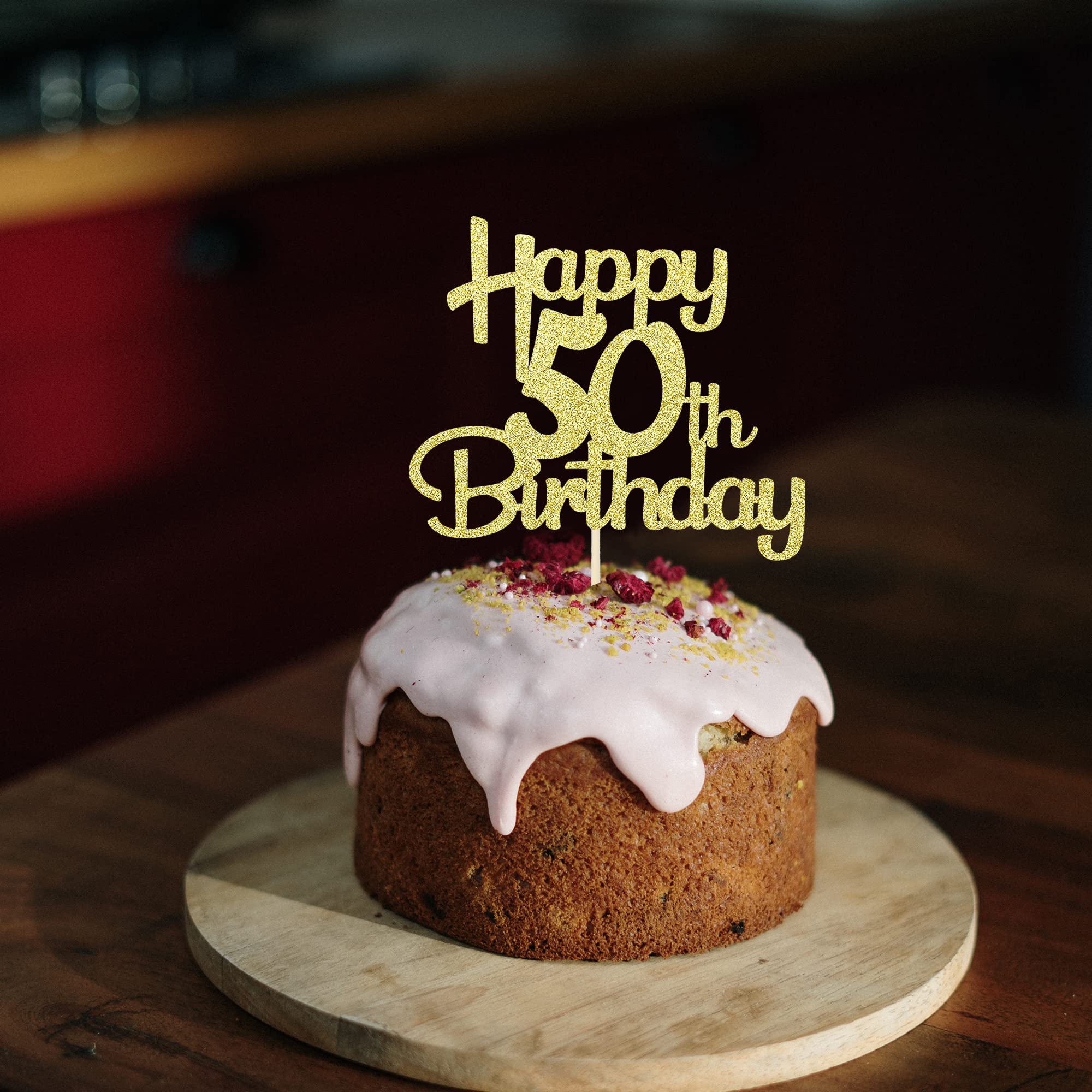 Sotpot Happy 50th Birthday Cake Topper Gold Glitter 50th Cake Toppers 50 Birthday Cake Decorations Cheers to 50 Fabulous Party Cake Picks - 1 Pack