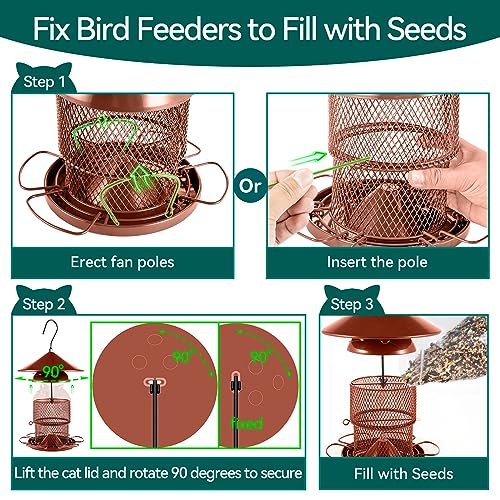 CEED4U Bird Feeder for Outdoors 4LB Seeds Retractable Large Wild Bird Feeders with Hook and Cover Metal Hanging Bird Feeders Garden Yard for Outside Cute Cat Shaped Brown