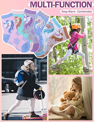 Anlisim Kids Wool Hiking Socks Toddlers Boys Girls Warm Winter Thermal Thick Heavy Crew Boot Cozy Child Gift Cabin Socks Stocking Stuffers 6 Pack(Unicorn C,8-12 Y)