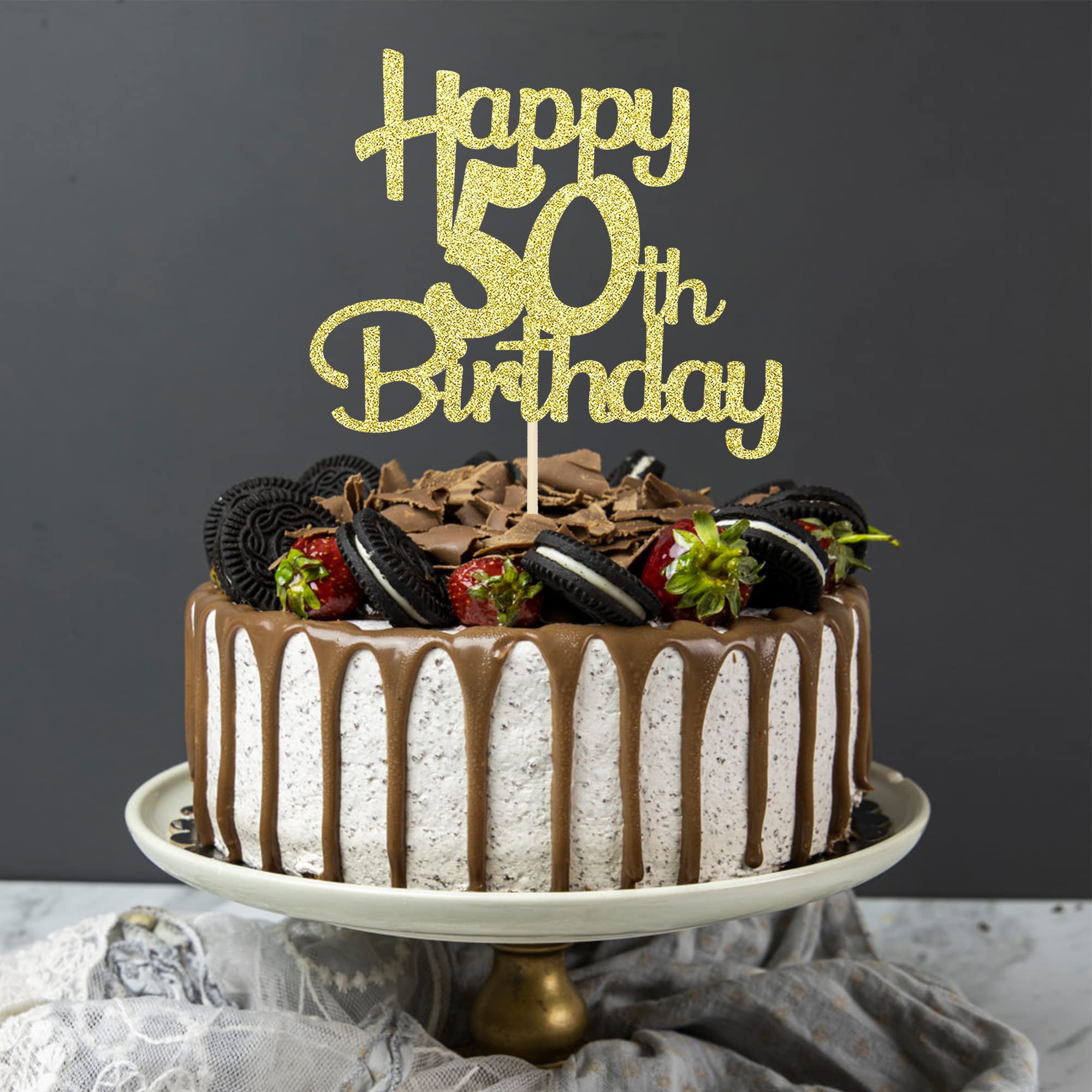 Sotpot Happy 50th Birthday Cake Topper Gold Glitter 50th Cake Toppers 50 Birthday Cake Decorations Cheers to 50 Fabulous Party Cake Picks - 1 Pack