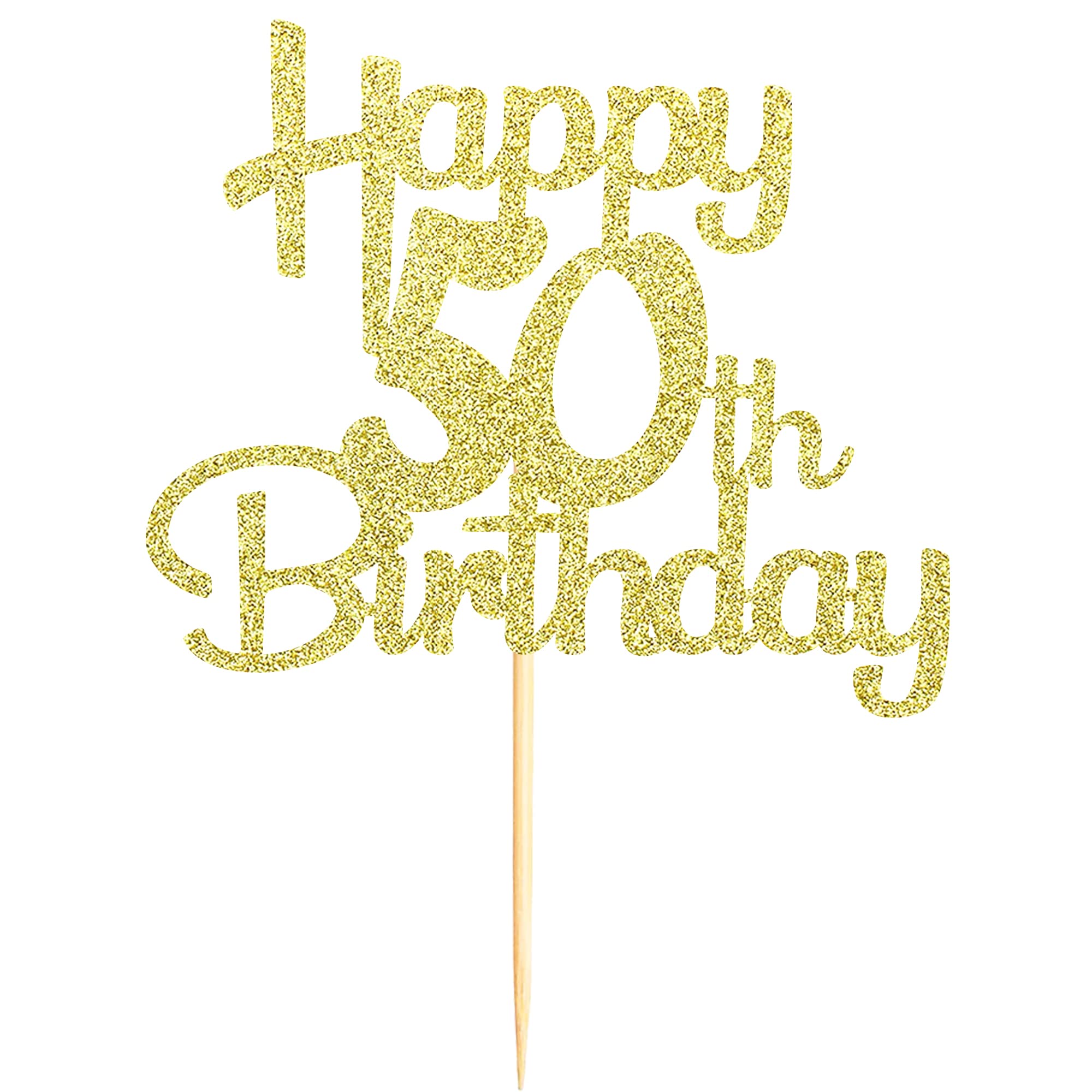 Sotpot Happy 50th Birthday Cake Topper Gold Glitter 50th Cake Toppers 50 Birthday Cake Decorations Cheers to 50 Fabulous Party Cake Picks - 1 Pack