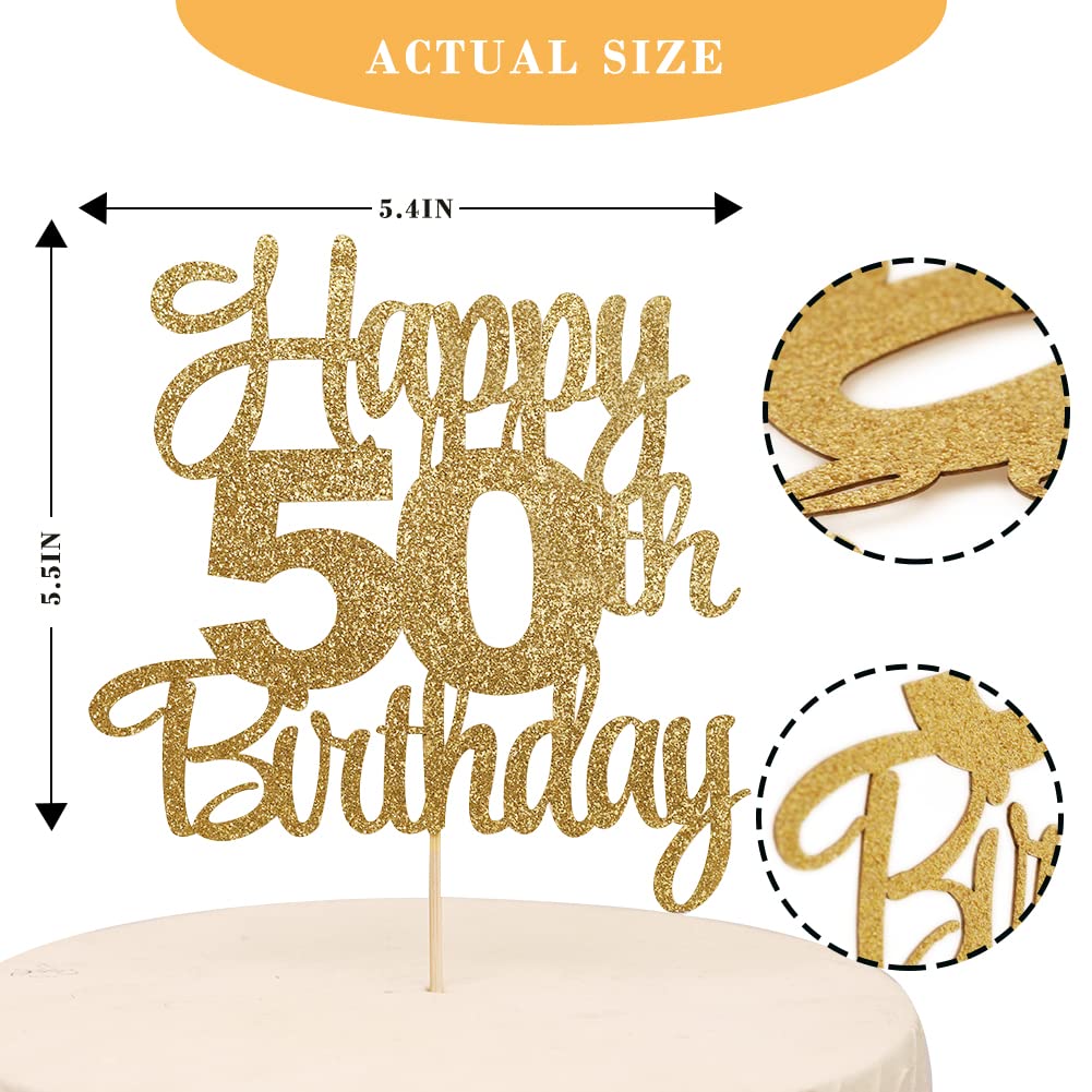 Happy 50th Birthday Cake Topper - 50th Anniversary Cake Topper，happy 50th Birthday Cake Topper，50 Cake Topper Gold，50th Birthday Cake Topper，50th Anniversary Cake Topper Gold Party Decorations
