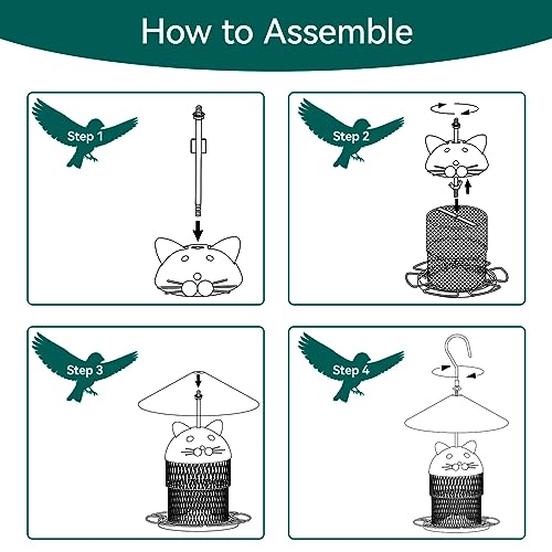 CEED4U Bird Feeder for Outdoors 4LB Seeds Retractable Large Wild Bird Feeders with Hook and Cover Metal Hanging Bird Feeders Garden Yard for Outside Cute Cat Shaped Brown