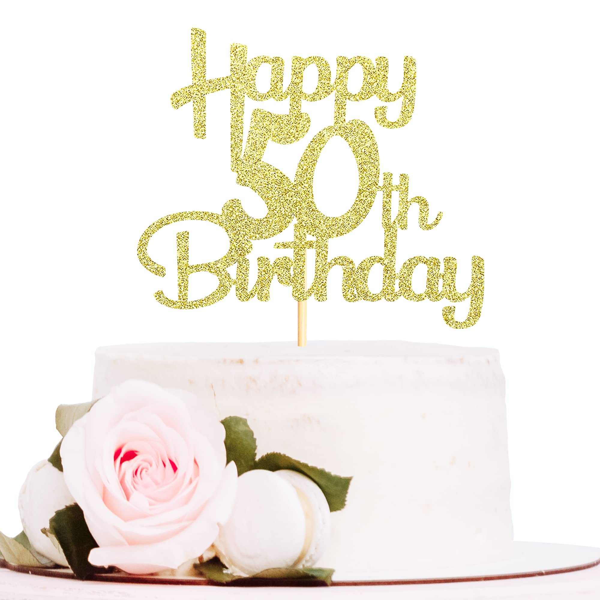 Sotpot Happy 50th Birthday Cake Topper Gold Glitter 50th Cake Toppers 50 Birthday Cake Decorations Cheers to 50 Fabulous Party Cake Picks - 1 Pack