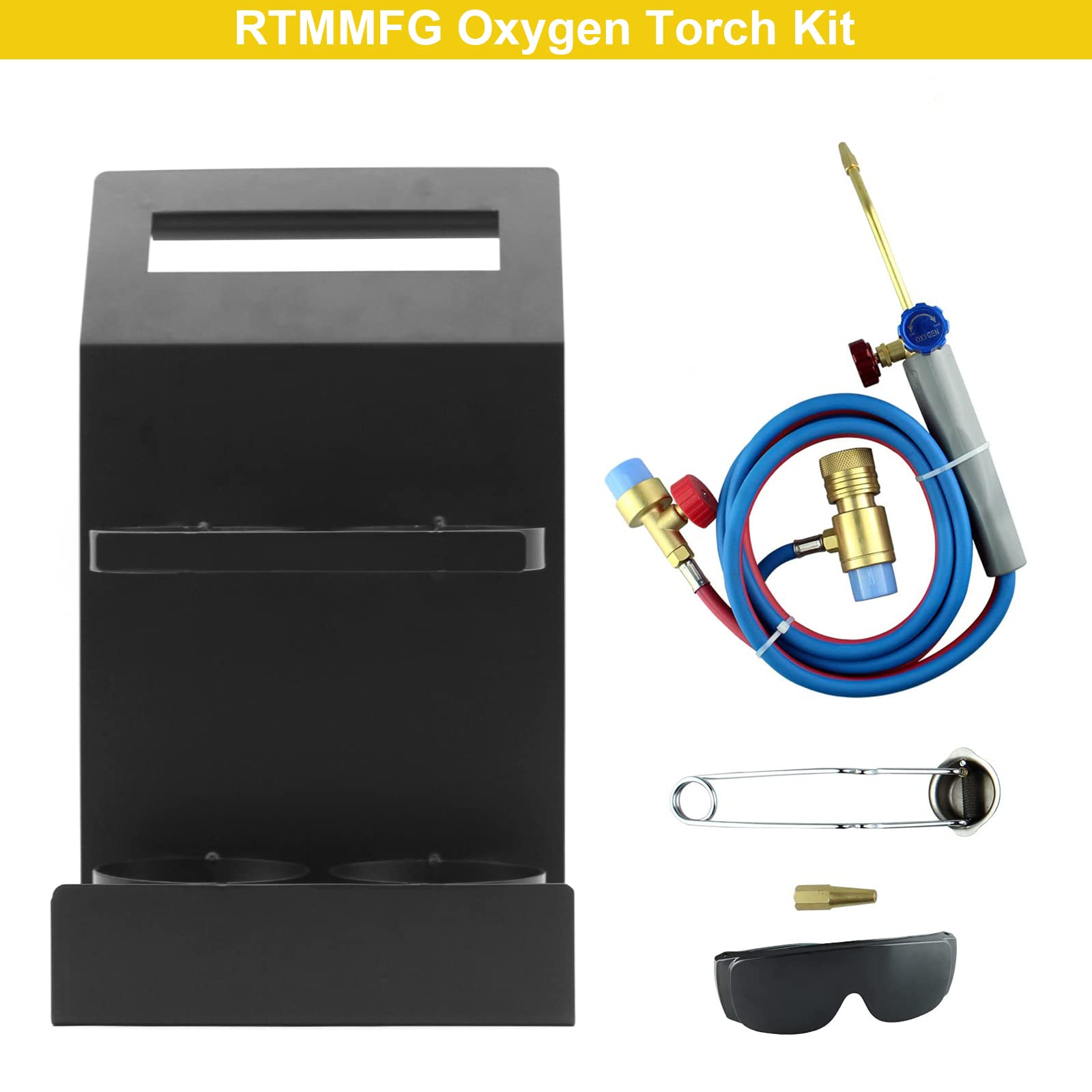 RTMMFG Oxygen MAPP Torch Kit Portable Cylinder Metal Stand, for Soldering, Brazing, Sparker, Protection glass, Extra nozzle(Gas Cylinders Not Included)