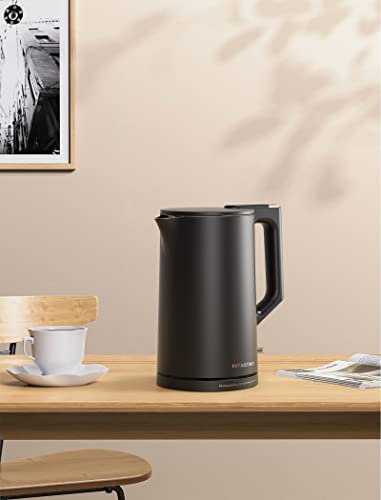 Electric Tea Kettle, INTASTING Double Wall Electric Kettle with Seamless Stainless Steel Inner, 1500W Fast Heating, 1.5L Hot Water Boiler, Auto Shut-Off & Boil Dry Protection, BPA-Free, LED Indicator (Matte Black)