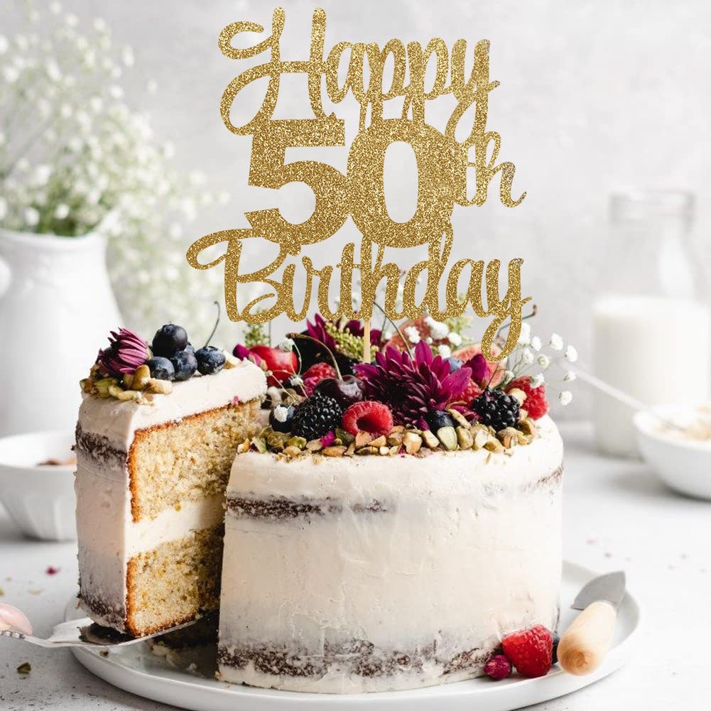 Happy 50th Birthday Cake Topper - 50th Anniversary Cake Topper，happy 50th Birthday Cake Topper，50 Cake Topper Gold，50th Birthday Cake Topper，50th Anniversary Cake Topper Gold Party Decorations