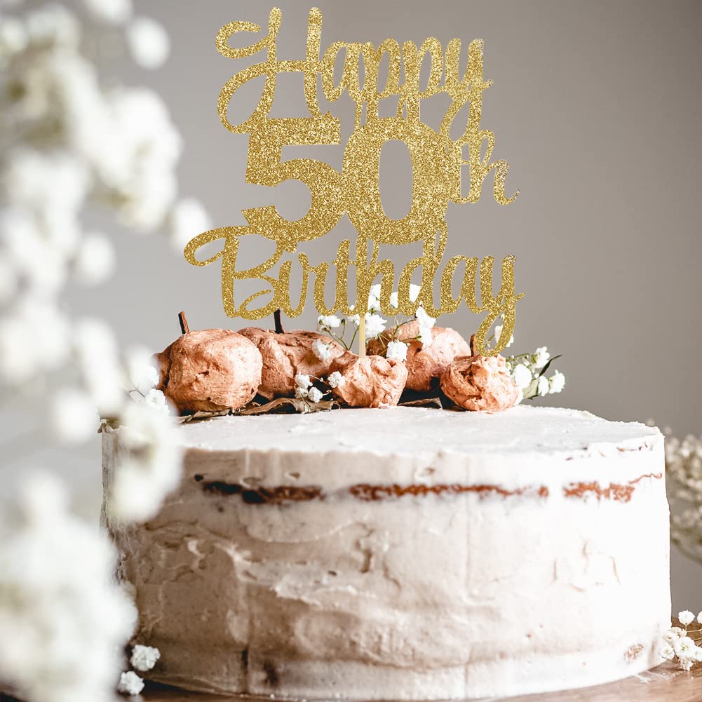 Happy 50th Birthday Cake Topper - 50th Anniversary Cake Topper，happy 50th Birthday Cake Topper，50 Cake Topper Gold，50th Birthday Cake Topper，50th Anniversary Cake Topper Gold Party Decorations