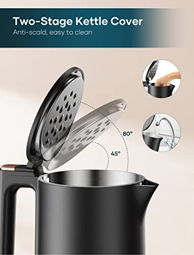 Electric Tea Kettle, INTASTING Double Wall Electric Kettle with Seamless Stainless Steel Inner, 1500W Fast Heating, 1.5L Hot Water Boiler, Auto Shut-Off & Boil Dry Protection, BPA-Free, LED Indicator (Matte Black)
