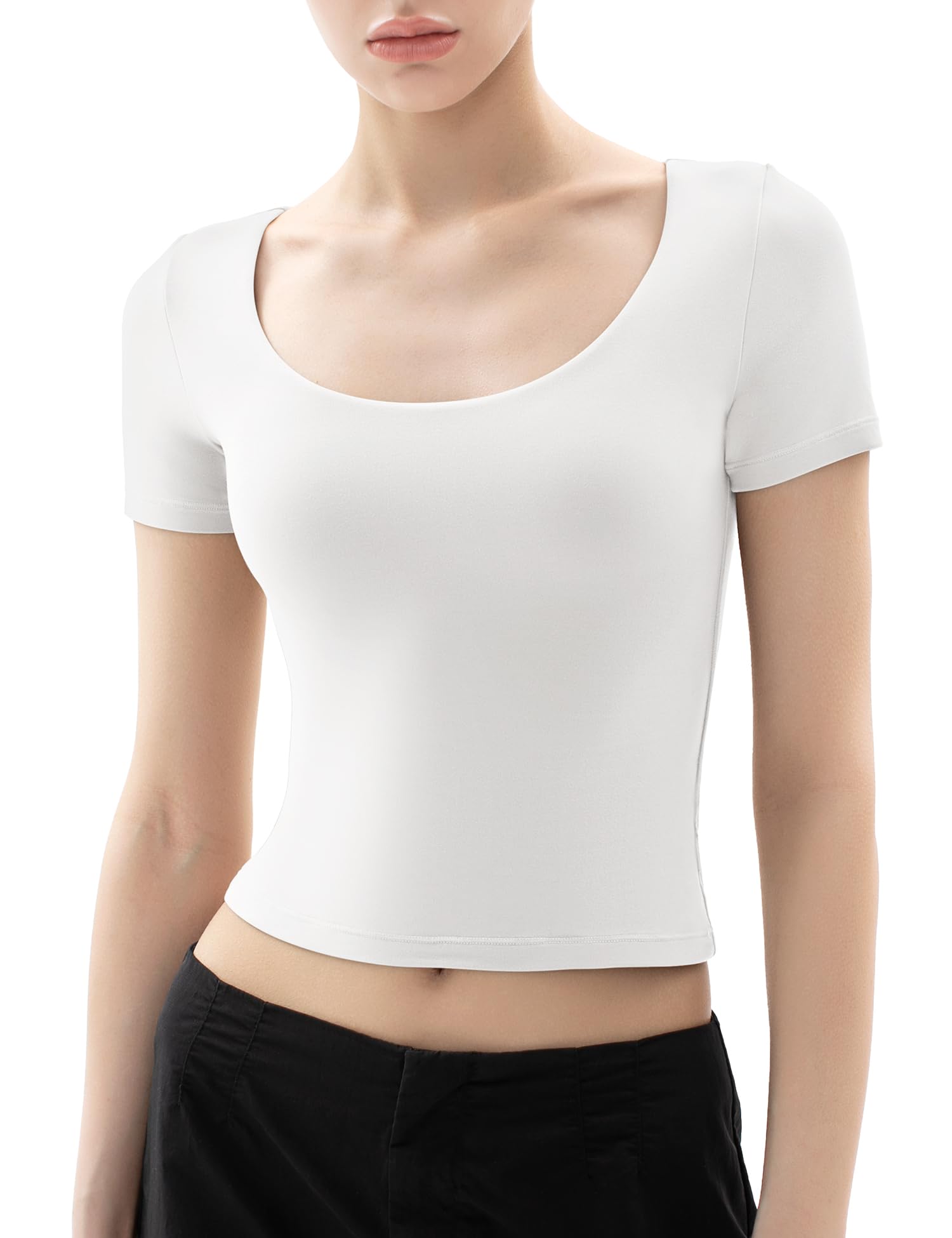 PUMIEY T Shirt for Women Short Sleeve Slim Fit Tops Scoop Neck Sexy Tee Women Clothing Splashed White Small