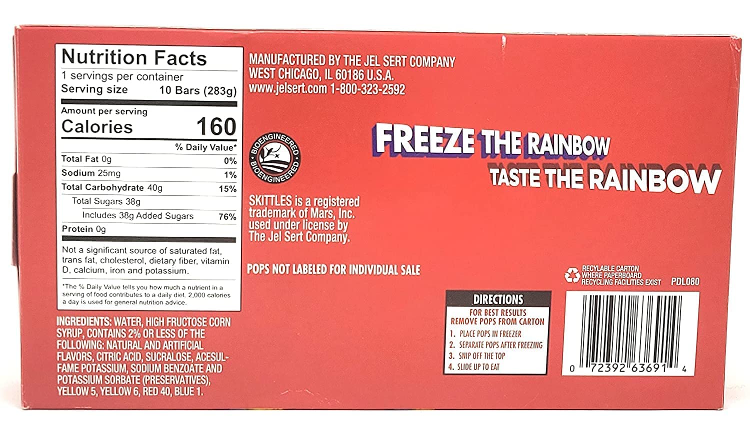 Skittles Freezer Pops ~10 freeze pop box ~ Lot of 2