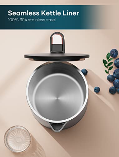 Electric Tea Kettle, INTASTING Double Wall Electric Kettle with Seamless Stainless Steel Inner, 1500W Fast Heating, 1.5L Hot Water Boiler, Auto Shut-Off & Boil Dry Protection, BPA-Free, LED Indicator (Matte Black)