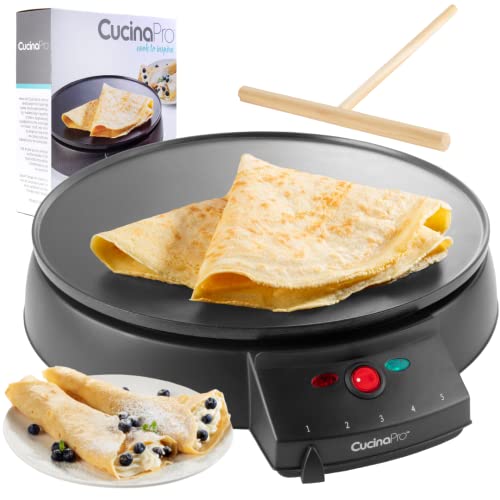 12" Griddle & Crepe Maker, Non-Stick Electric Crepe Pan w Batter Spreader & Recipe Guide- Dual Use for Blintzes Eggs Pancakes, Portable, Adjustable Temperature Settings- Easter Morning Breakfast, Gift