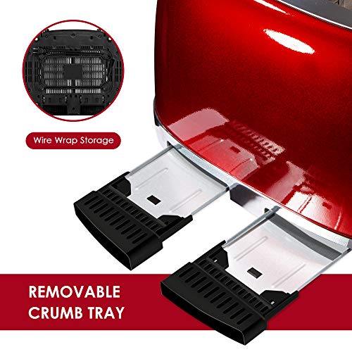 REDMOND 4 Slice Toaster Retro Stainless Steel Toasters with Bagel Defrost Cancel Function, 6 Browning Settings, Red, ST033 WT-340C
