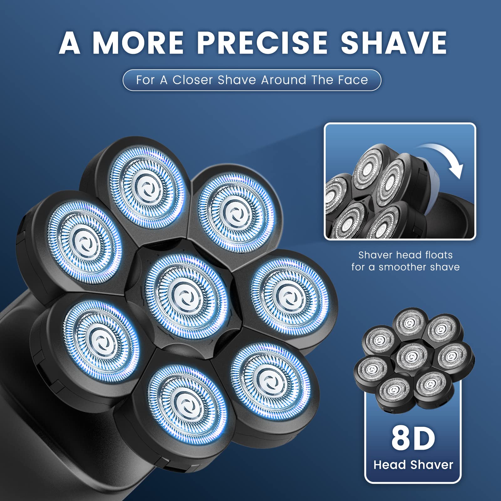 Mr.wintek 8D Head Shavers,Upgrade Head Shavers for Bald Men, Head Electric Razors with Nose Hair Trimmer, Waterproof Wet/Dry Mens Grooming Kit, Anti-Pinch, LED Display, USB Rechargeable (Black)