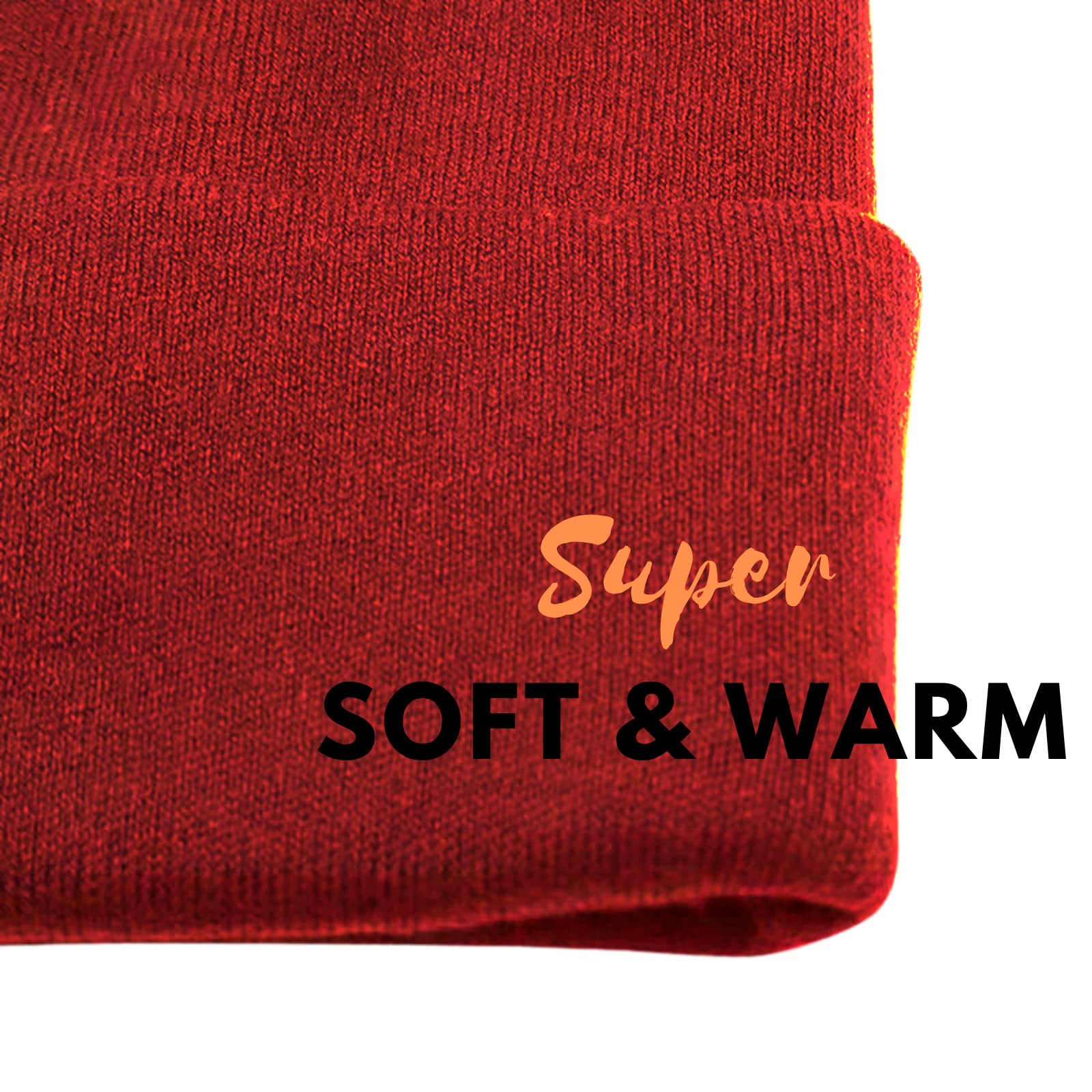 lycycse Womens Beanies for Winter Cuffed Beanie Hats with Smile Face Patch Knit Acrylic Slouchy Beanie Ski Hat Warm Skull Cap Red