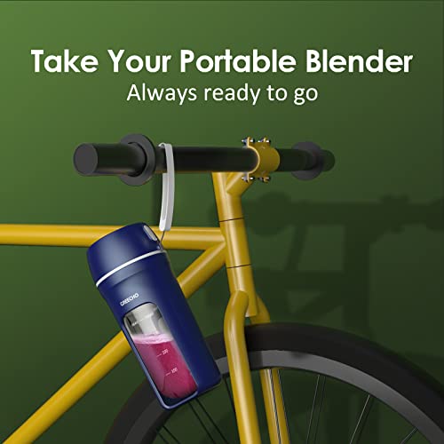 GREECHO Portable Blender, One-handed Drinking Mini Blender for Shakes and Smoothies, 12 oz Personal Blender with Rechargeable USB, Made with BPA-Free Material Portable Juicer, Matte Blue
