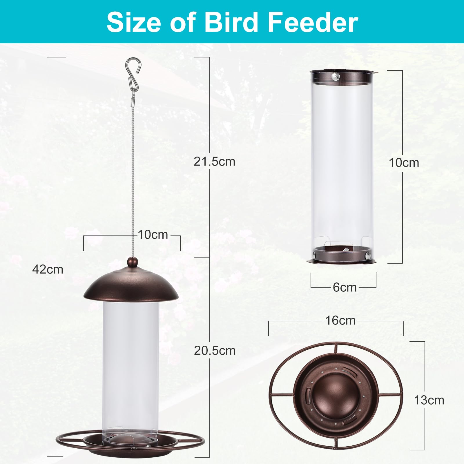 Yardia 2 Pack Metal Wide Bird Feeders - Hanging Outdoor Bird Feeder with 1.6lbs Capacity, Strong Wire Lanyard for Garden Yard Decoration