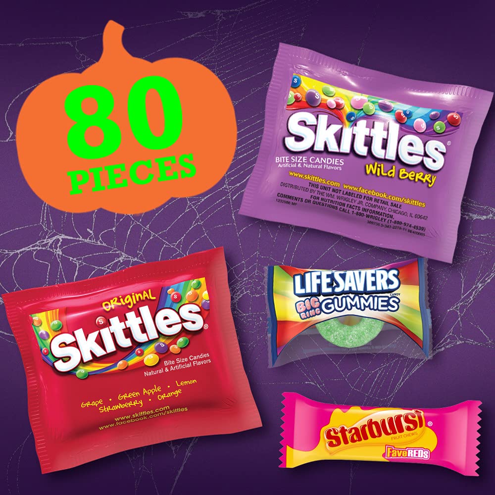 SKITTLES Wild Berry, SKITTLES Original, STARBUST FaveREDS, and LIFE SAVERS Gummy Candy Assortment, 32.82 oz Bag