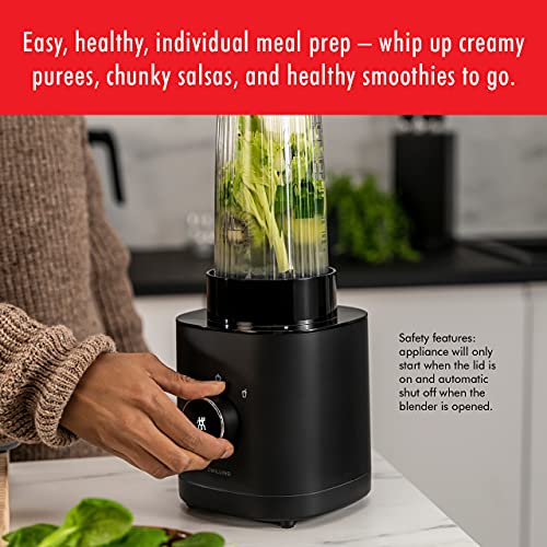 ZWILLING Enfinigy Personal Blender, Piranha Teeth Cross Blade for Ultimate Blending, Smoothies, Shakes and More, 20 fl oz Breakproof Travel Cup with Lid, BPA Free, Black