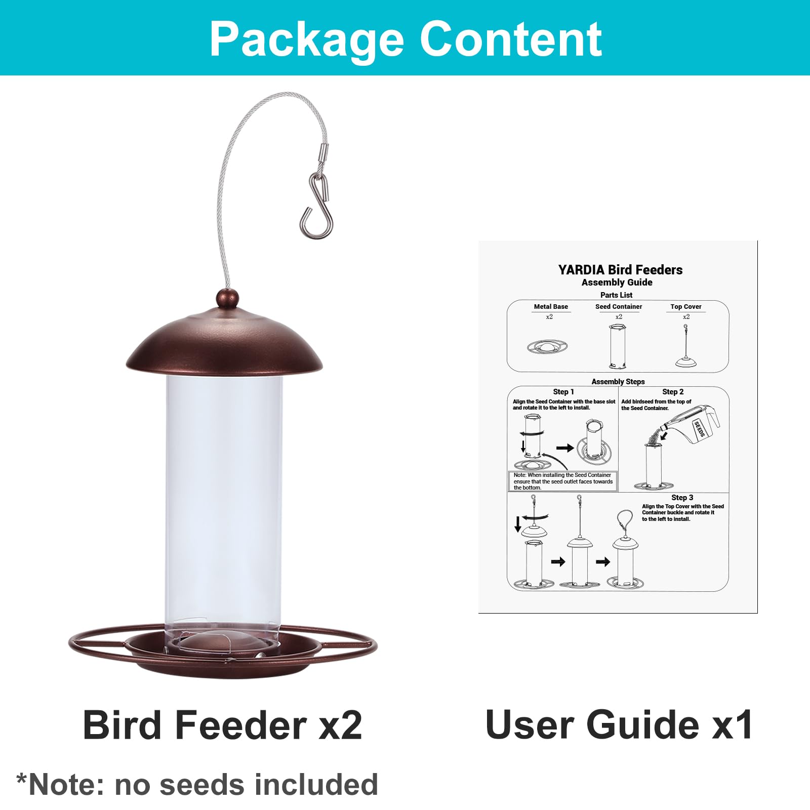 Yardia 2 Pack Metal Wide Bird Feeders - Hanging Outdoor Bird Feeder with 1.6lbs Capacity, Strong Wire Lanyard for Garden Yard Decoration
