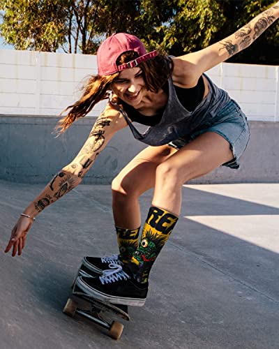 JDQ 3 Pairs Funny Socks- Mens Stocking Stuffers Christmas Novelty Gift, Crazy Cool Socks, Graffiti Pattern Colorful Dress Calf Crew Socks, Women Men Teens- M
