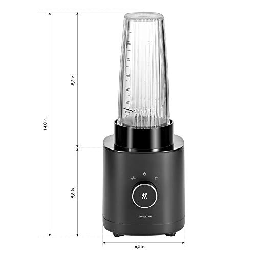 ZWILLING Enfinigy Personal Blender, Piranha Teeth Cross Blade for Ultimate Blending, Smoothies, Shakes and More, 20 fl oz Breakproof Travel Cup with Lid, BPA Free, Black