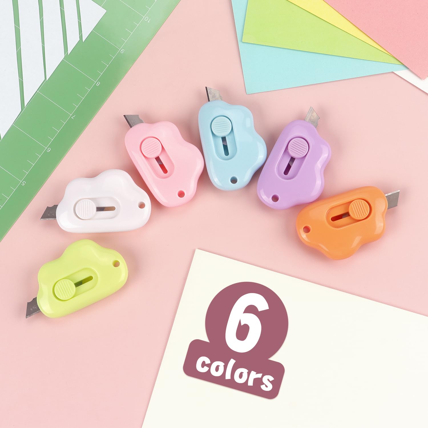 Tamaki Mini Box Cutter Cloud Retractable Letter Opener Envelope Slitter, Package Opener for Envelope Mail Letter Box Paper DIY Projects, 6 Pack