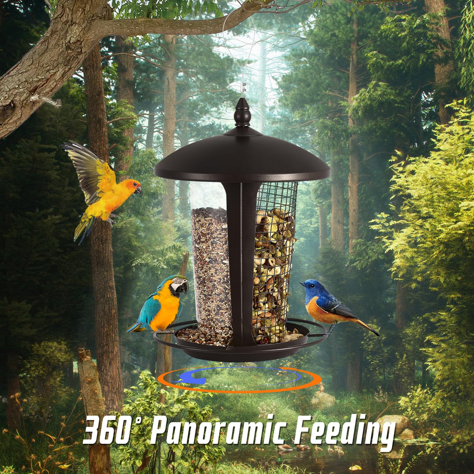 Tyndall Space Time Wild Bird Feeder for Outside, with Double Layer Squirrel Proof Large Hanging Metal Bird Feeders, Garden Yard Outdoors Decoration, 3Lbs Bird Seed Capacity