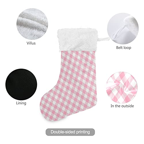 Kigai Christmas Stockings Pink Gingham Large Candy Stockings Stuffers Kids Cute Xmas Sock Decorations 2PCS for Home Holiday Party 12" x18"