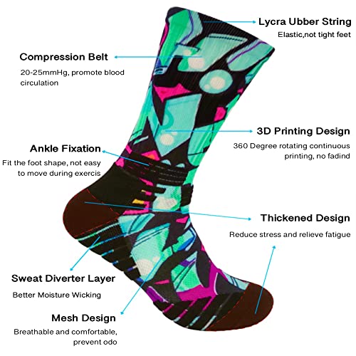 JDQ 3 Pairs Funny Socks- Mens Stocking Stuffers Christmas Novelty Gift, Crazy Cool Socks, Graffiti Pattern Colorful Dress Calf Crew Socks, Women Men Teens- M