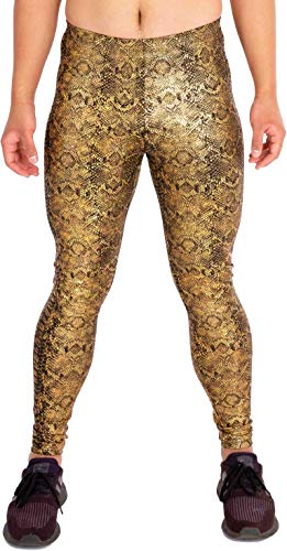 Kapow Meggings Metallic, Velvet & Special Material Men's Leggings (Golden Cobra, Large)