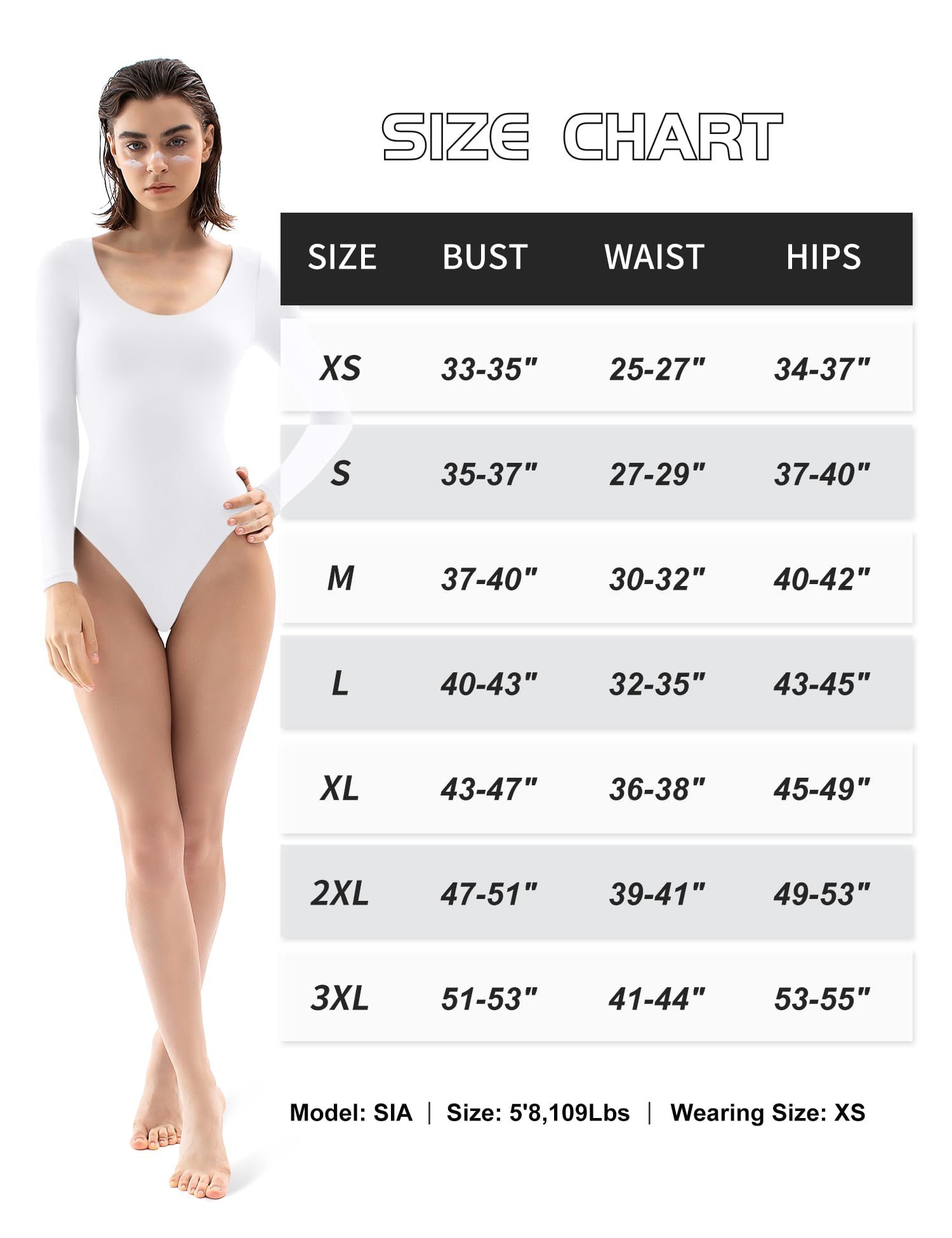 PUMIEY Long Sleeve Bodysuit For Women Sexy Scoop Neck Tops Body Suits Womens Fashion Splashed White Large