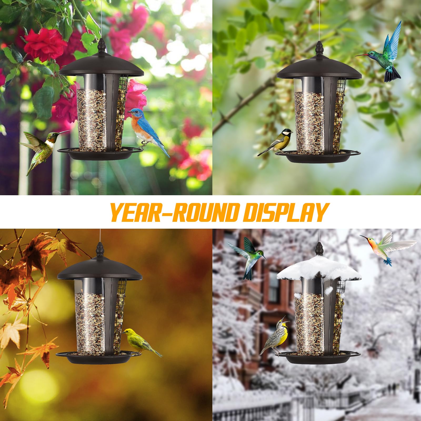 Tyndall Space Time Wild Bird Feeder for Outside, with Double Layer Squirrel Proof Large Hanging Metal Bird Feeders, Garden Yard Outdoors Decoration, 3Lbs Bird Seed Capacity