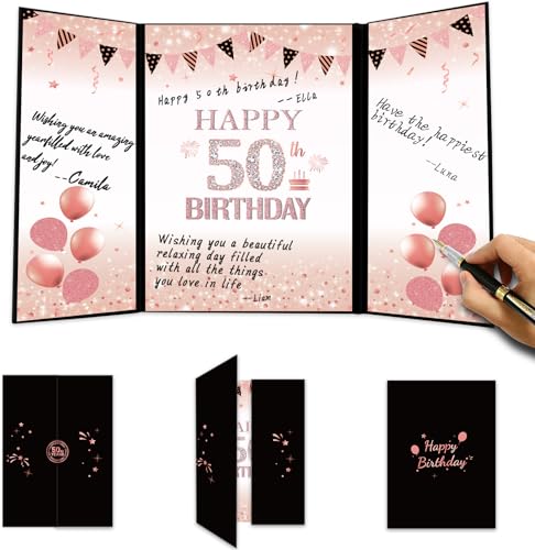 Naozinebi Rose Gold 50th Birthday Guest Book Alternative 50 Years Old Signature Guest Book Happy 50th Birthday Signature Certificate Great 50th Birthday Gifts 50th Birthday Party Supplies for Women
