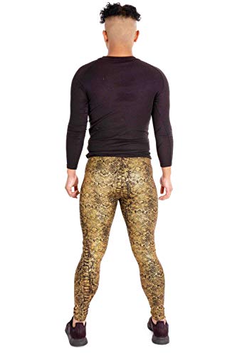 Kapow Meggings Metallic, Velvet & Special Material Men's Leggings (Golden Cobra, Large)