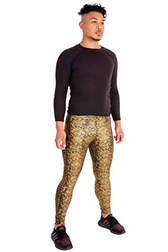 Kapow Meggings Metallic, Velvet & Special Material Men's Leggings (Golden Cobra, Large)